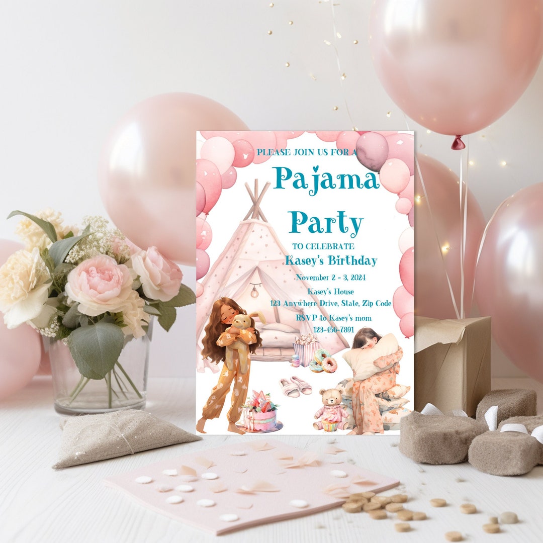 Editable Pajama Birthday Invitation, PJ Birthday Invite, Pyjama ...
