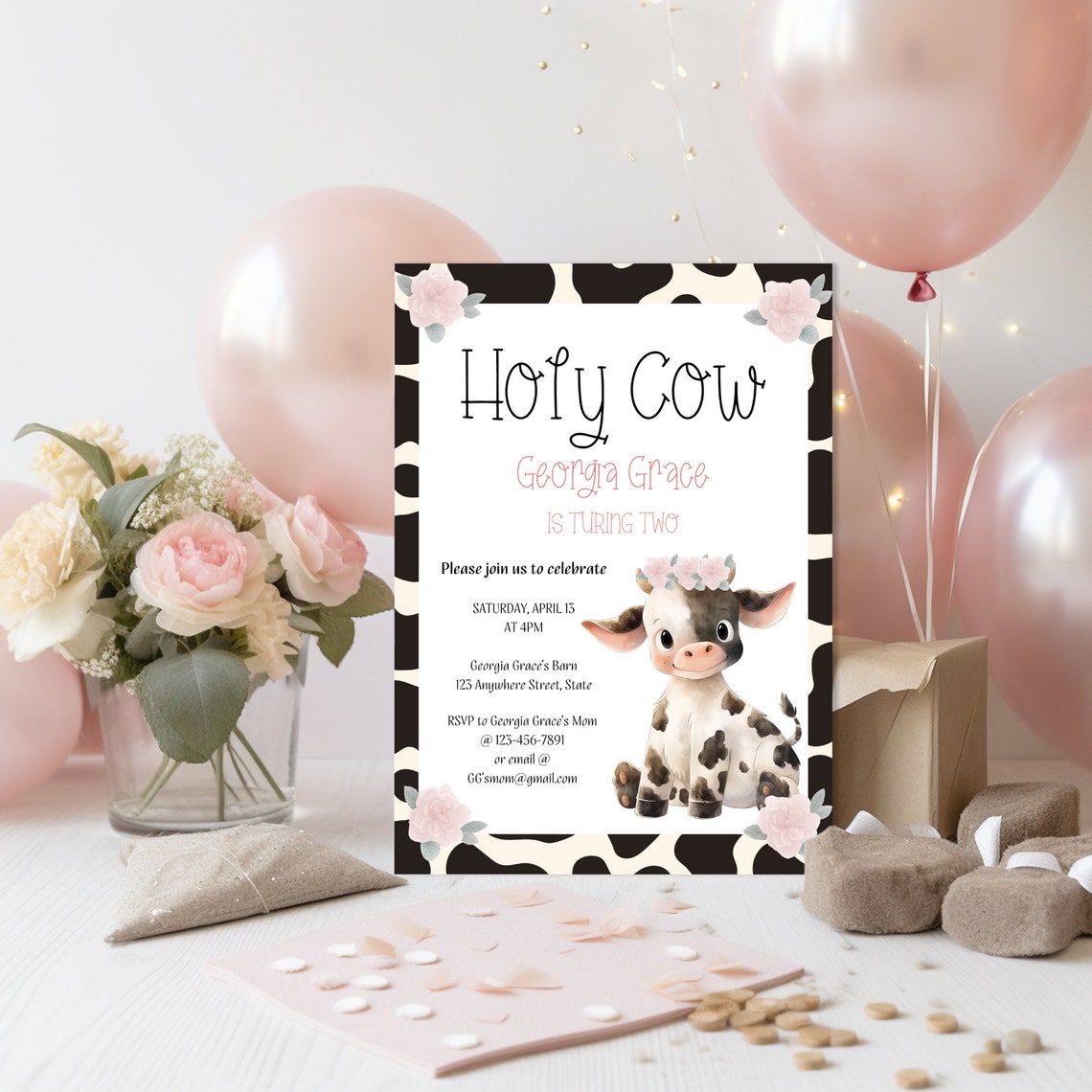 Editable Holy Cow Birthday Invitation, Holy Cow Invitation, Cow Print ...