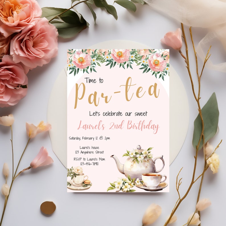 Editable Tea Party Invitation, Par-tea Birthday Invitation, Tea ...