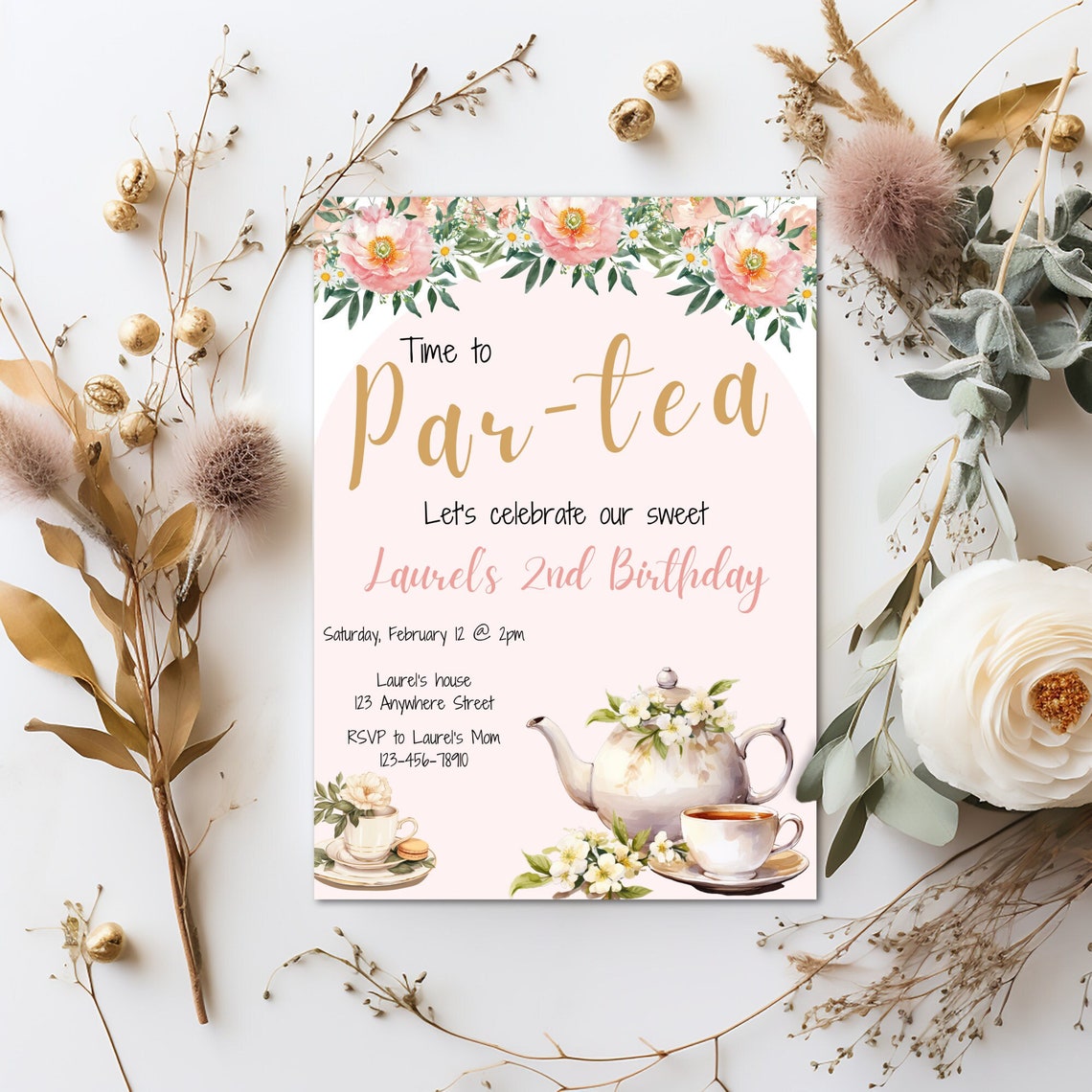 Editable Tea Party Invitation, Par-tea Birthday Invitation, Tea ...