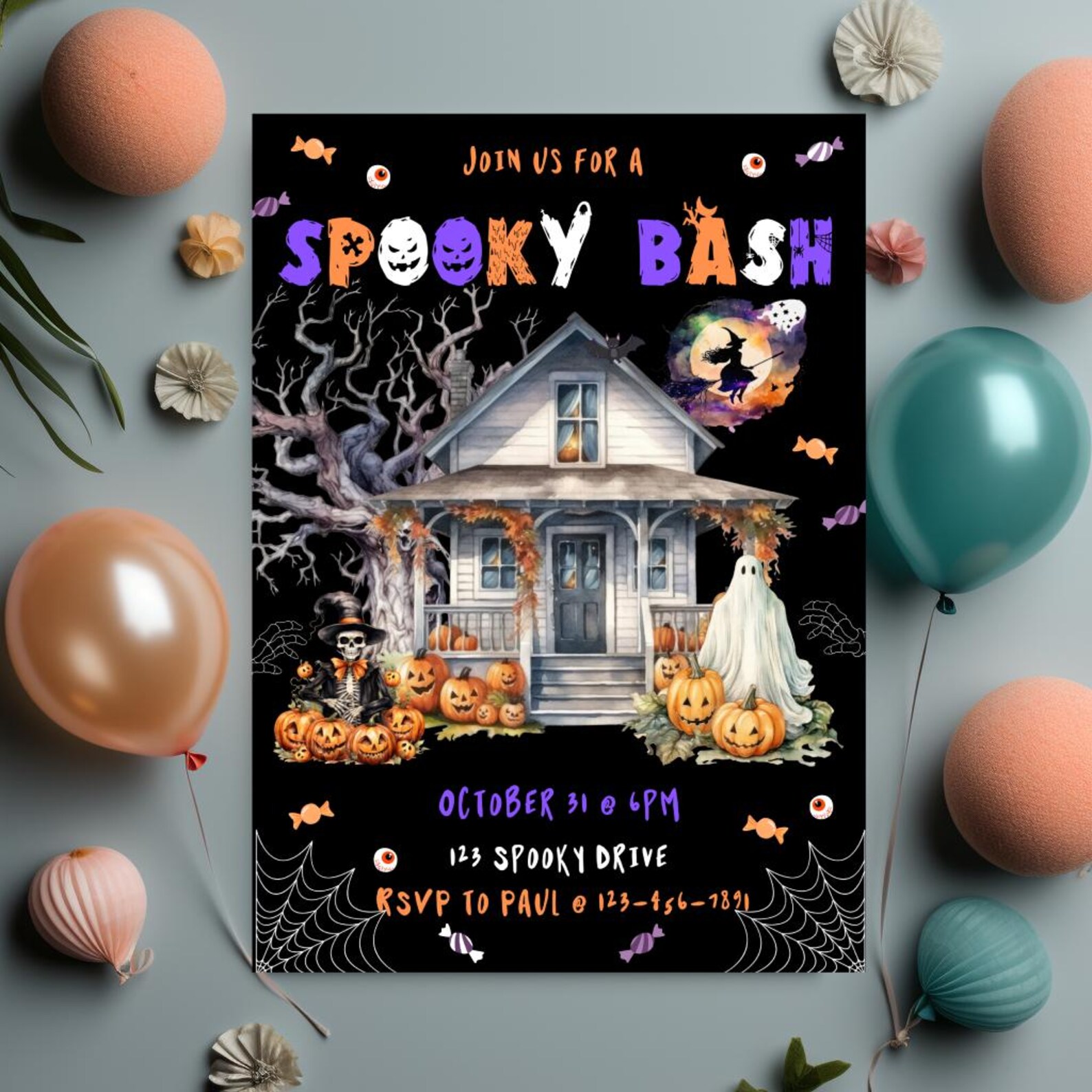 Editable Halloween Party Invitation, Spooky Bash Invite, October Party ...
