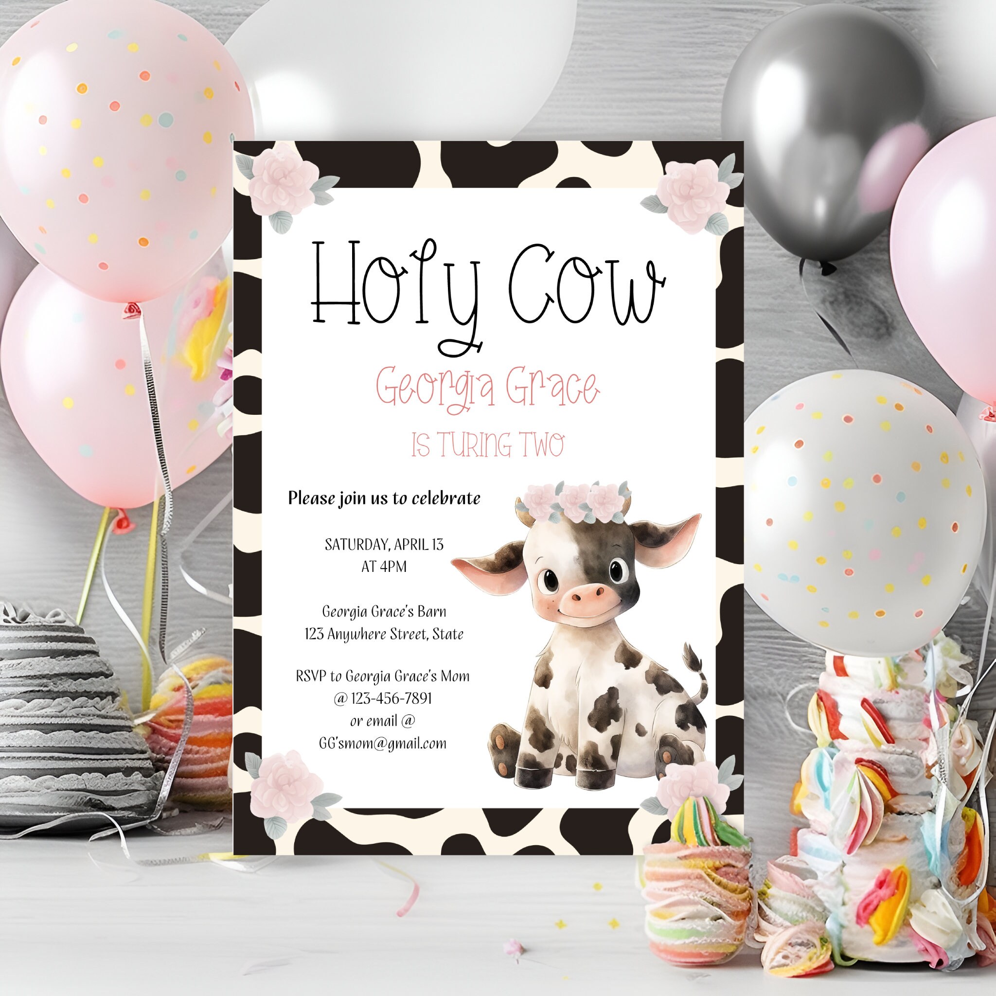 Editable Holy Cow Birthday Invitation, Holy Cow Invitation, Cow Print ...