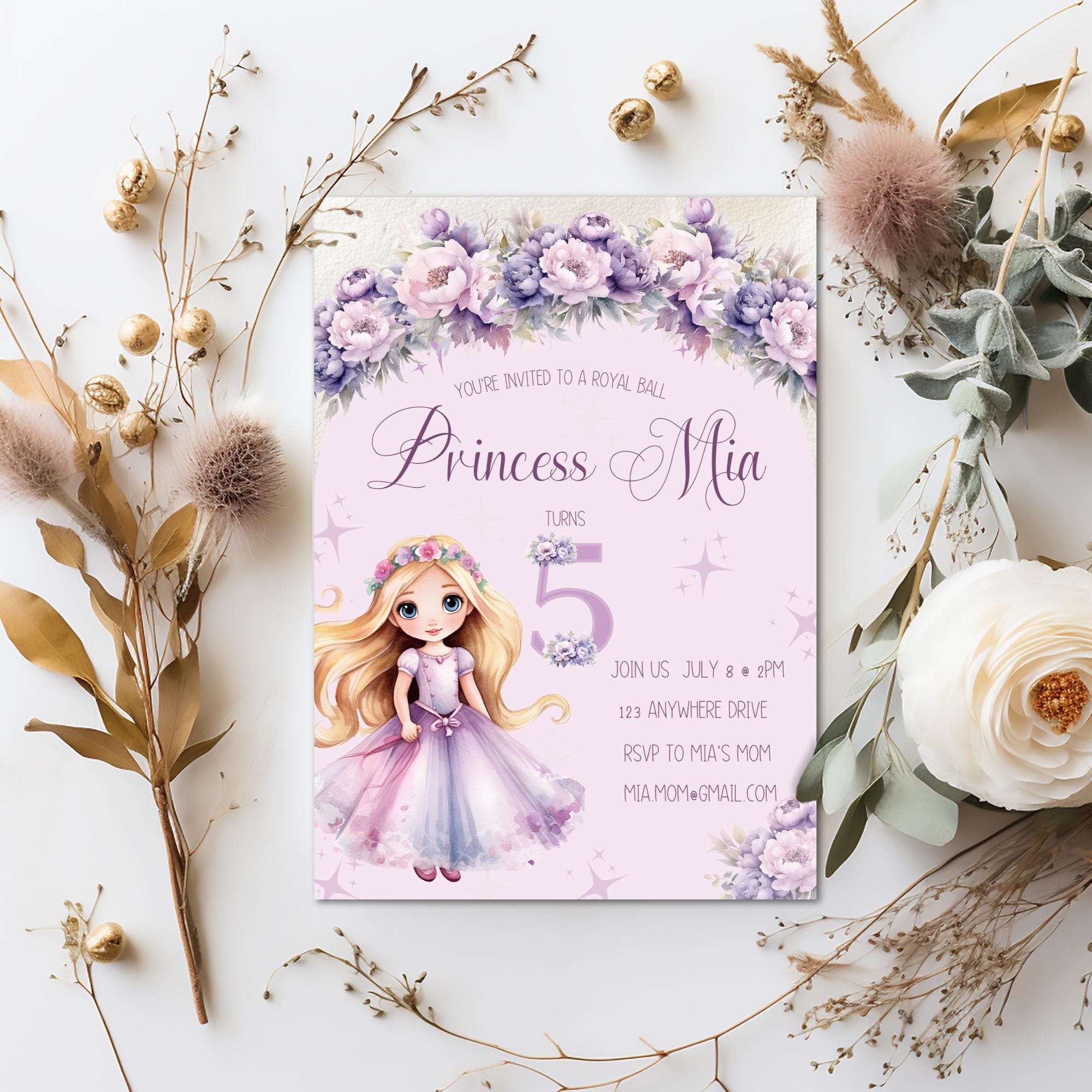 Editable Princess Birthday Invitation, Purple Princess Birthday ...