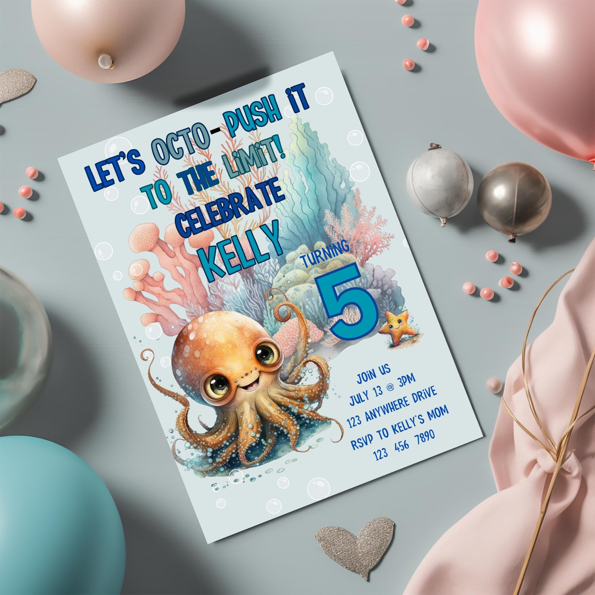 Editable Octopus Birthday Invitation, Octopus and the Sea Invite, Sea ...
