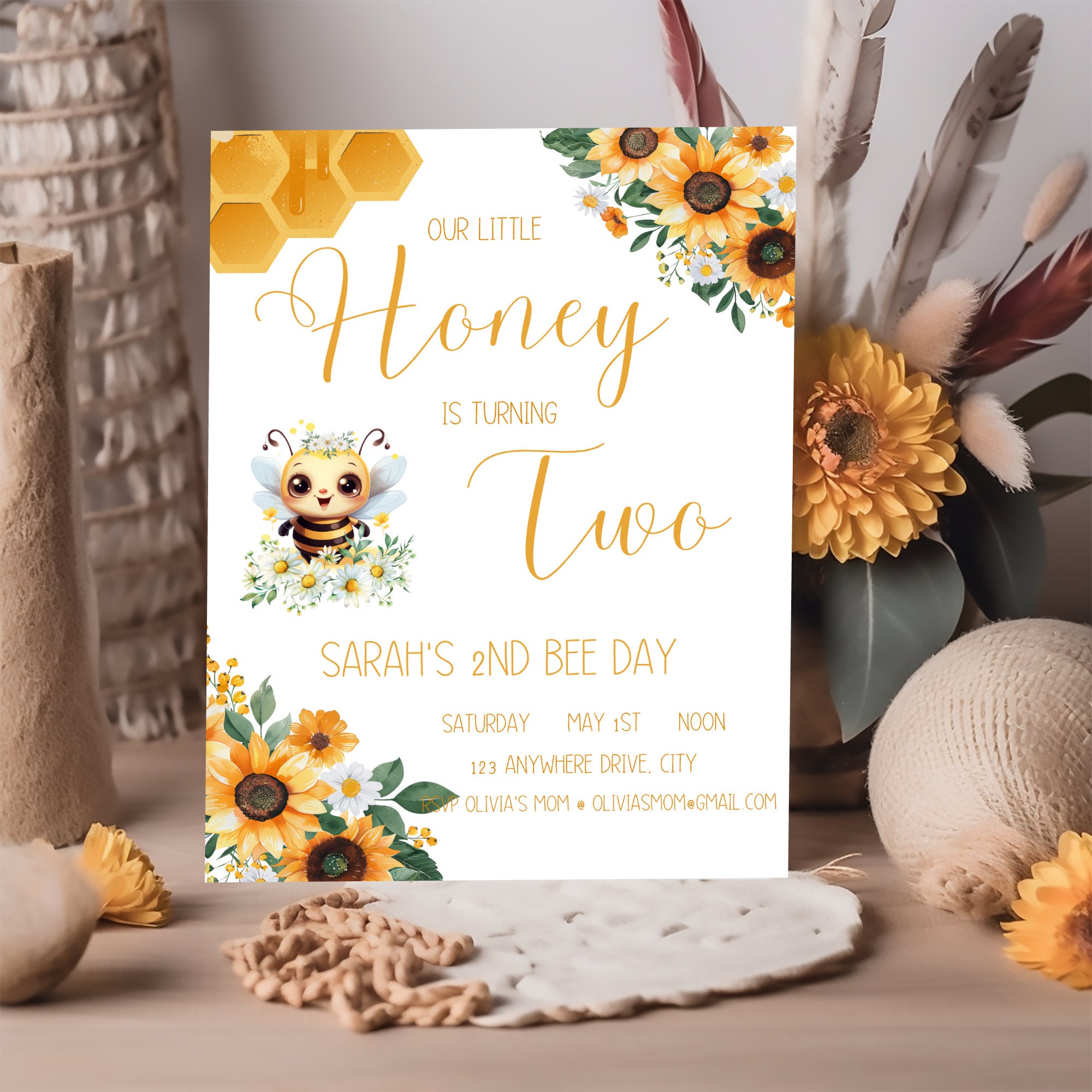Editable Bee Birthday Invitation, Honey Bee Invitation, Honey Bee ...