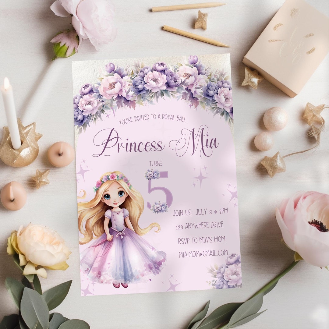 Editable Princess Birthday Invitation, Purple Princess Birthday ...