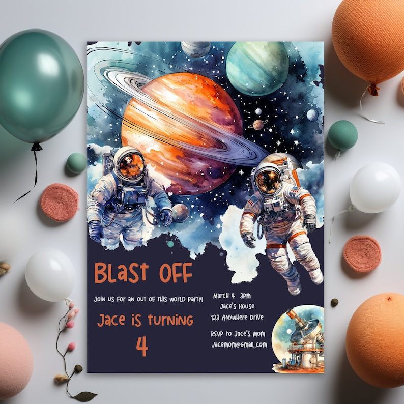 Editable Space Invitation, Out of This World Birthday Invite, Outer ...