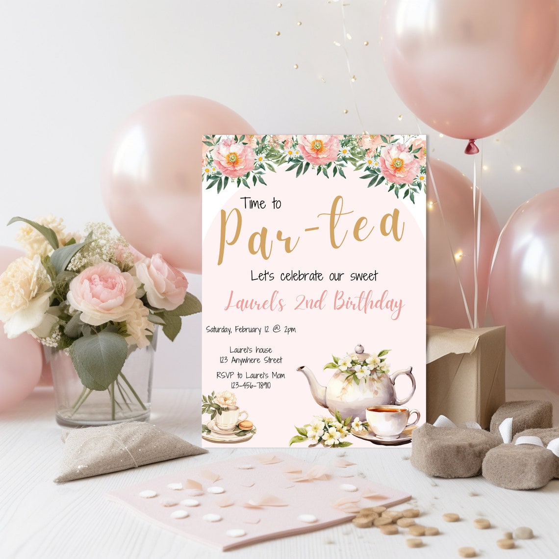 Editable Tea Party Invitation, Par-tea Birthday Invitation, Tea ...