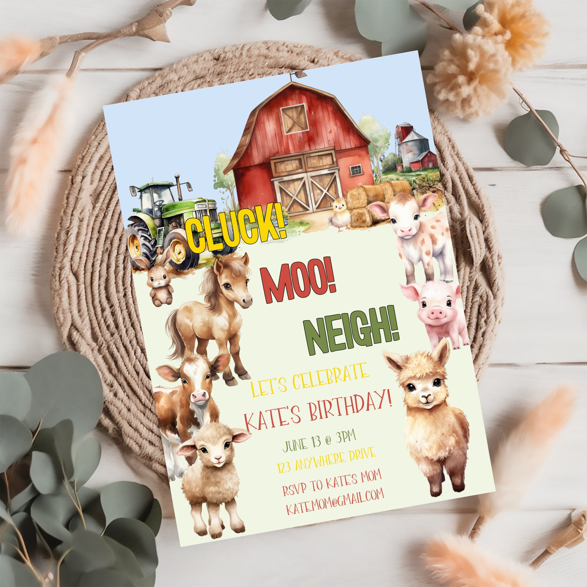 Editable Farm Animal Birthday Invitation, Farm Birthday Invitation ...
