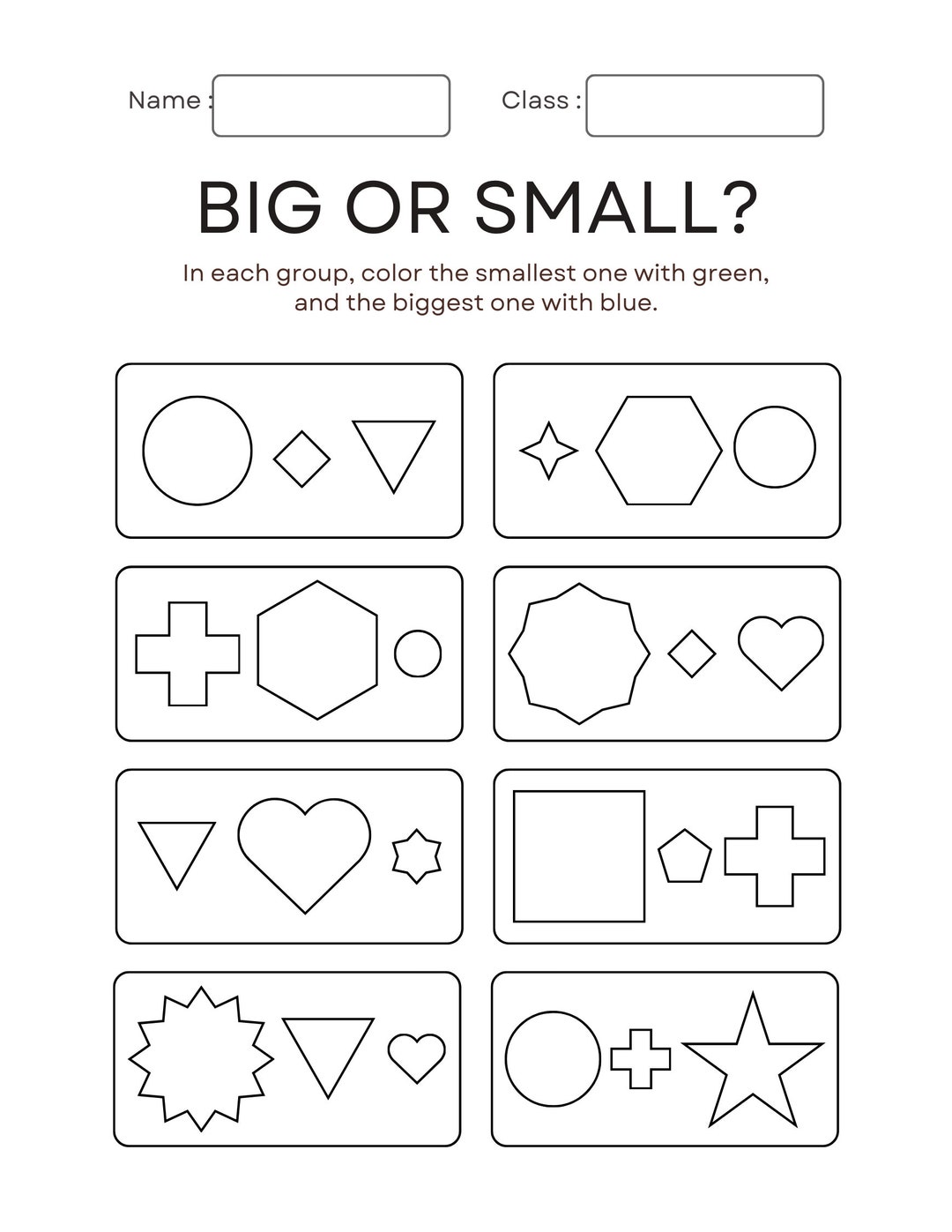 Big or Small Coloring Worksheet - Etsy