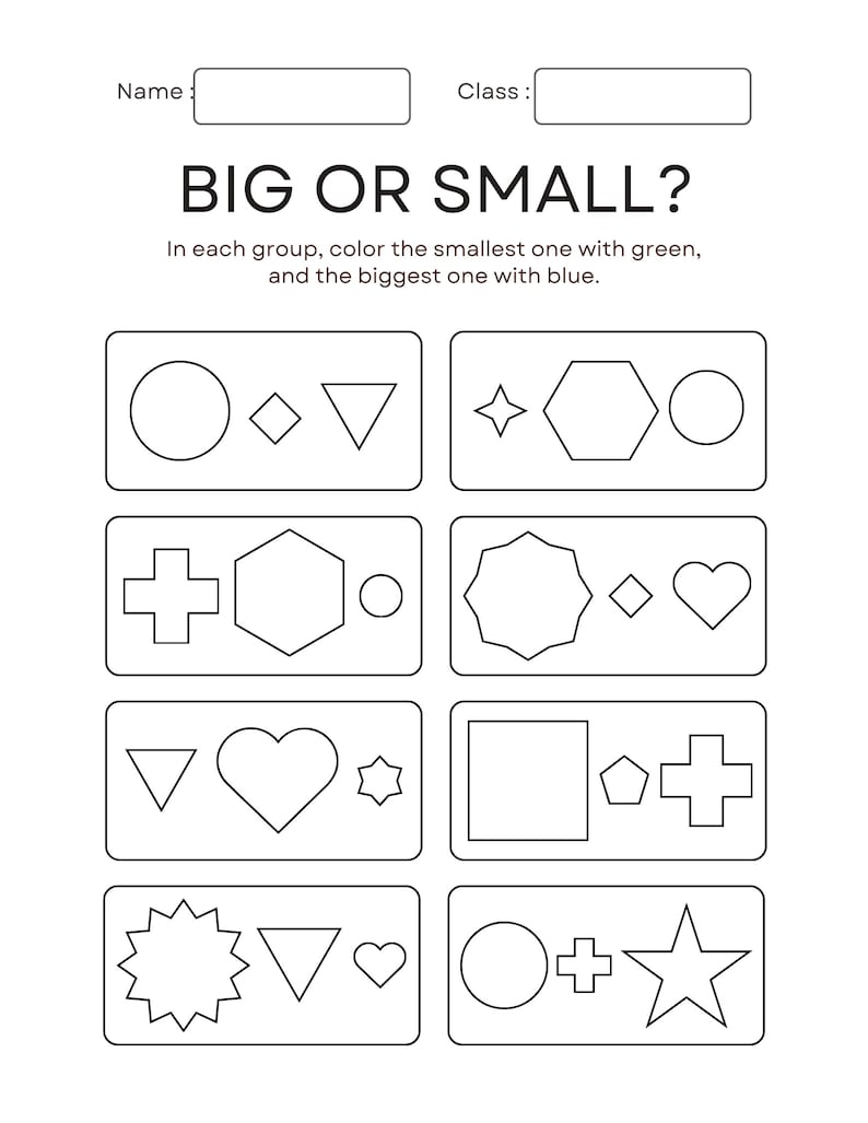 Big or Small Coloring Worksheet - Etsy