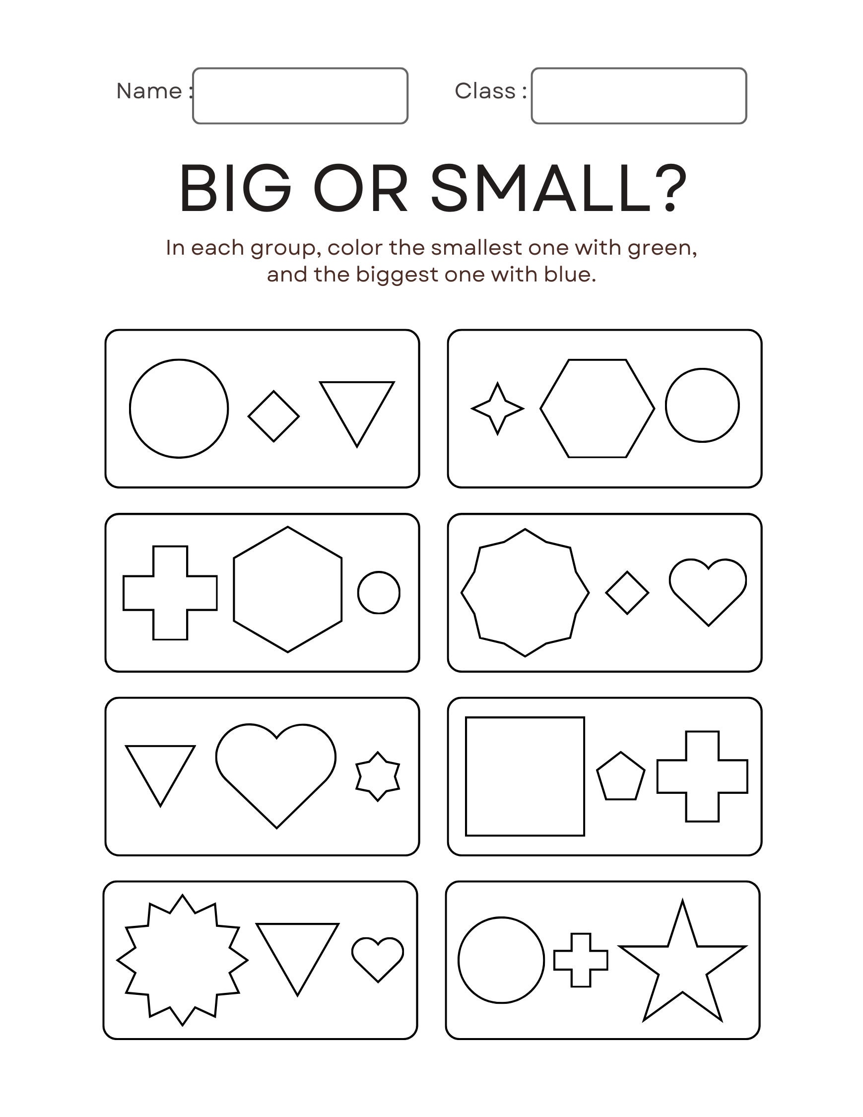 Big or Small Coloring Worksheet - Etsy