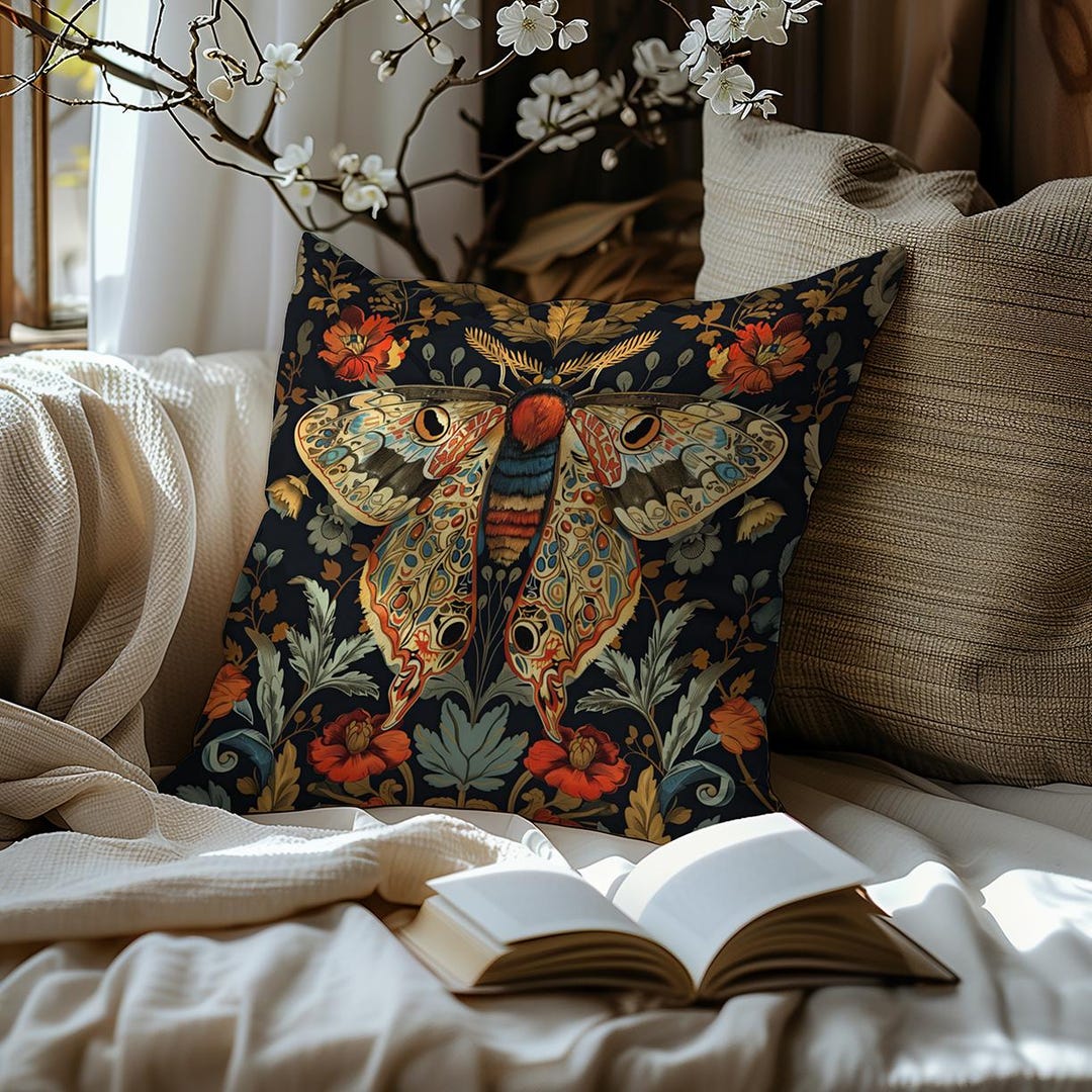 Enchanted Moth Pillow: William Morris Style Botanical Cottagecore Decor ...
