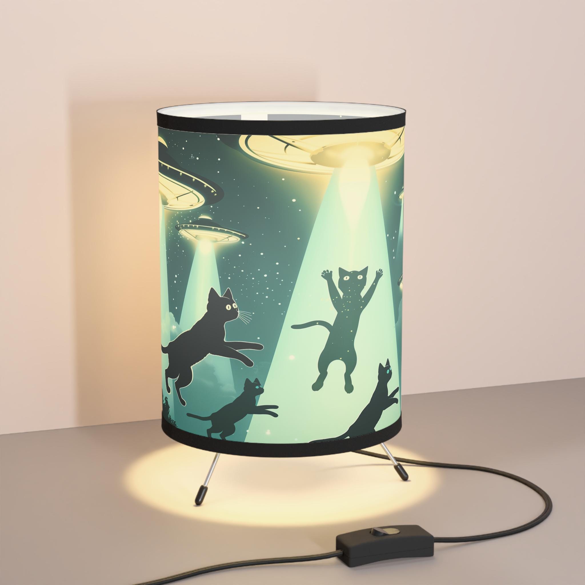 Cat Abduction Tripod Lamp, Living Bed Room Decor, Table Lamp Art ...