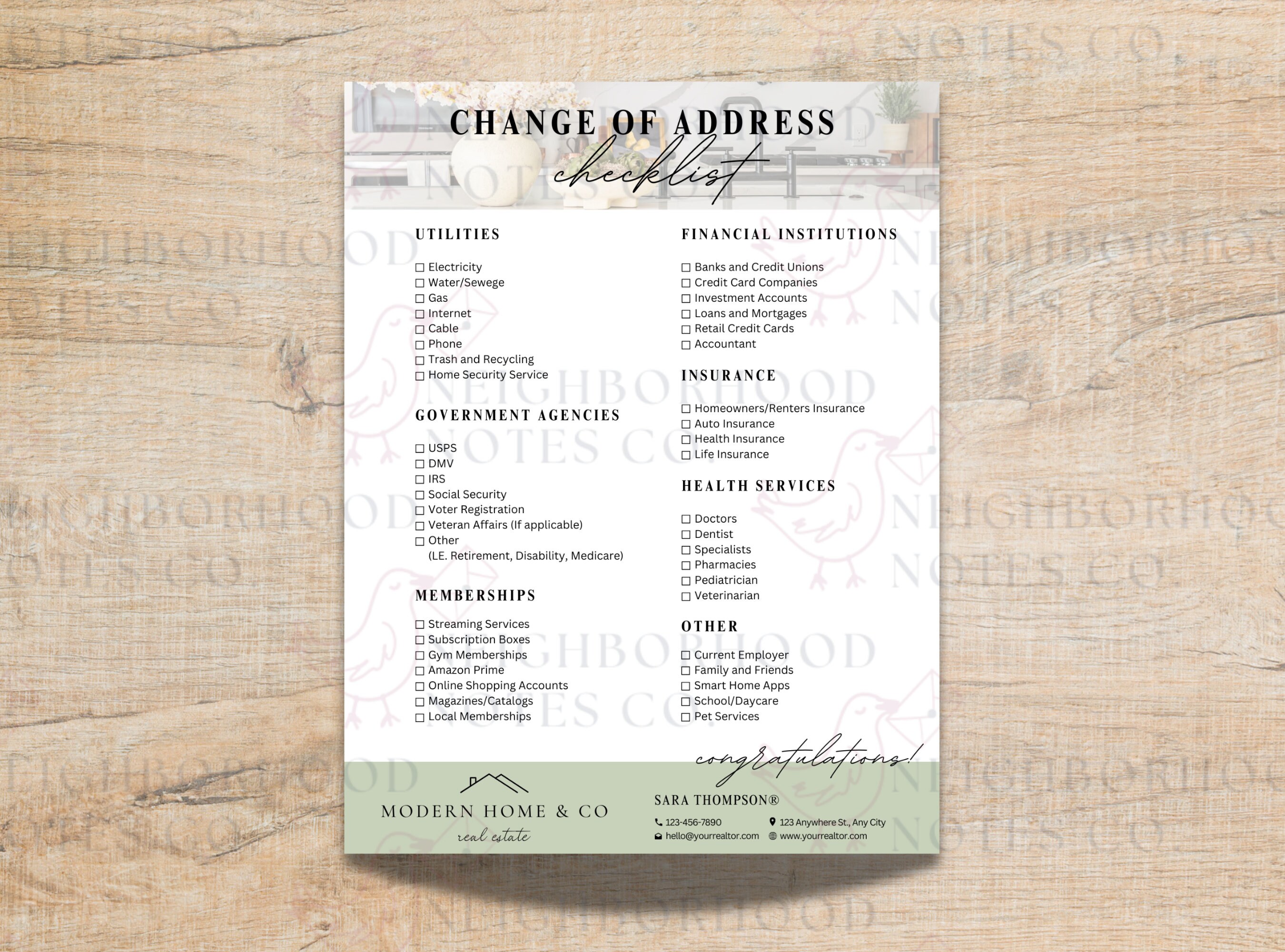 Realtor Change of Address Checklist for Buyers and Sellers, Templates ...