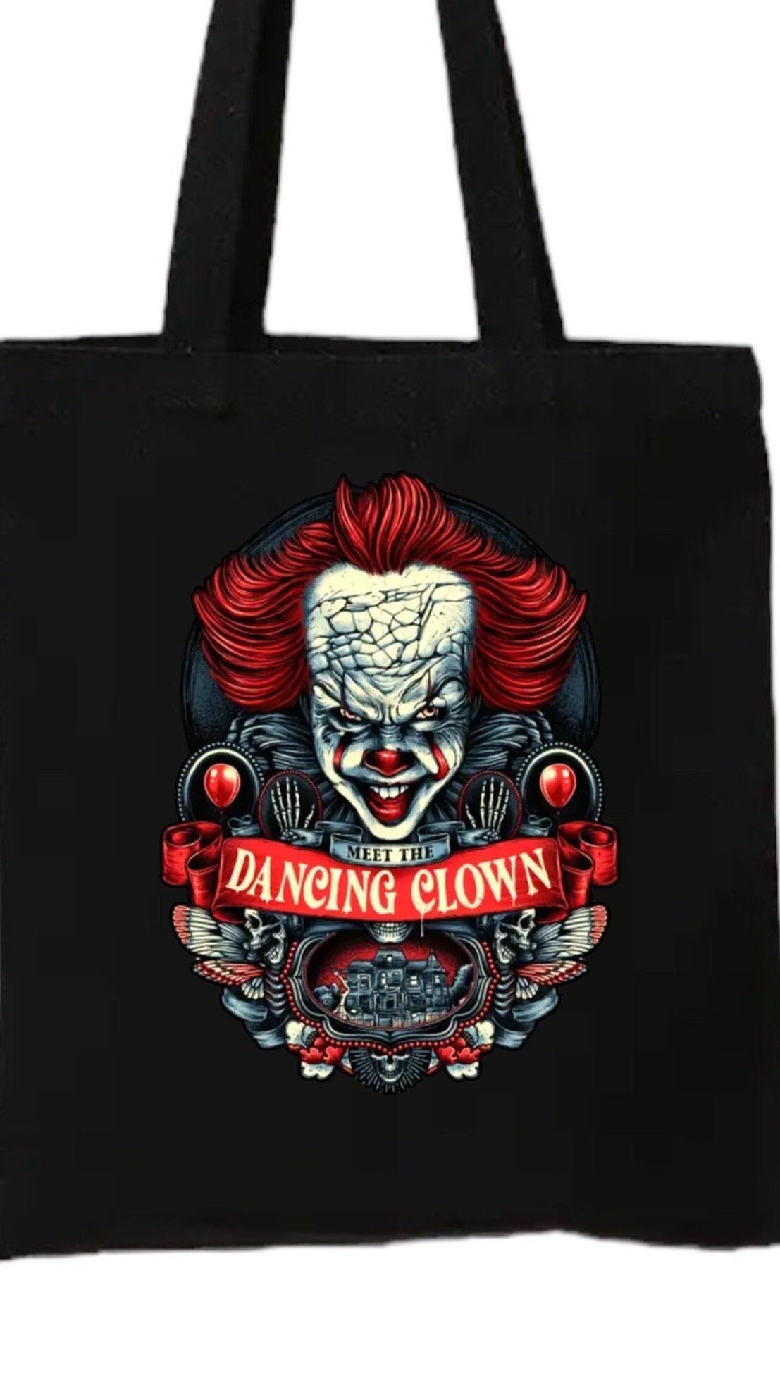 Horror Icons Meet the Dancing Clown Black Canvas Tote Bag Horror Bag ...