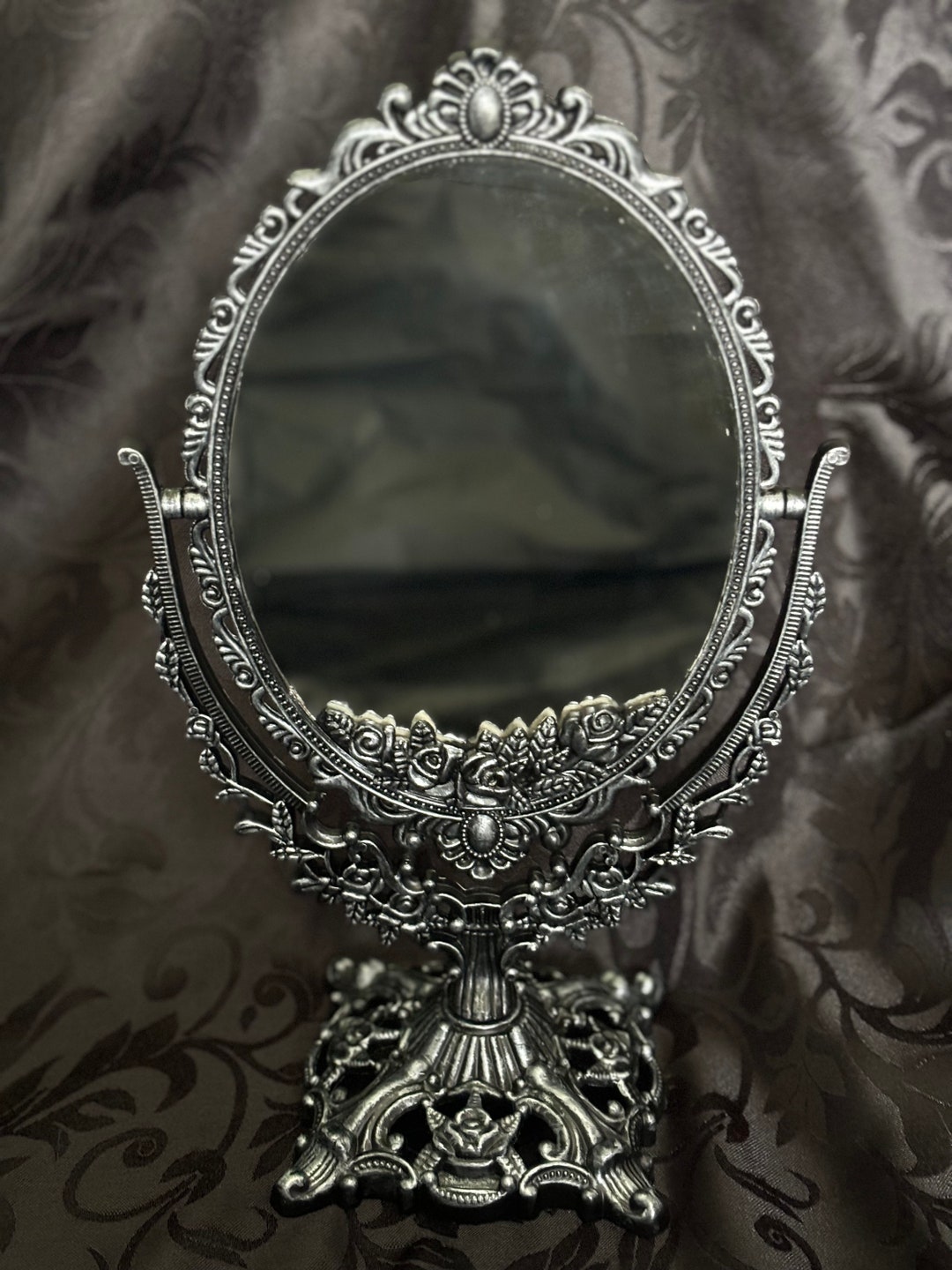 Gothic Black Vanity Mirror With Hand-decorated Silver Drybrush Detail ...