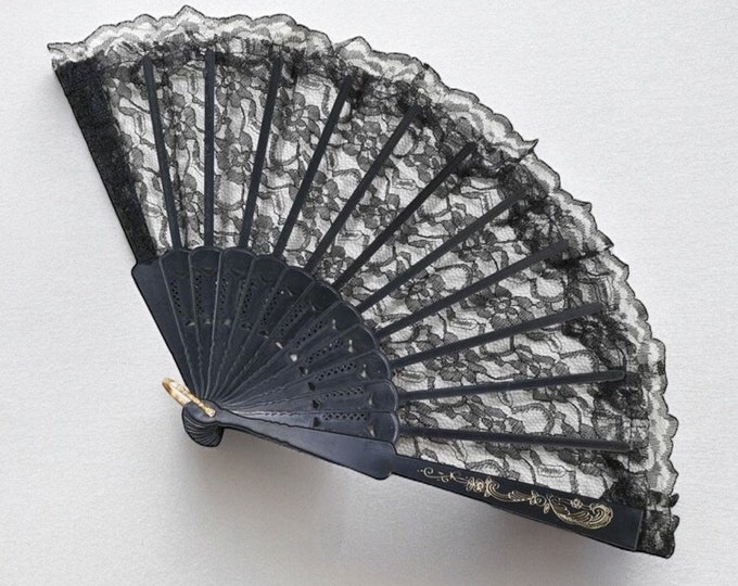 Black Lace Gothic Fan Black Wedding Fan Black Bride Lace Fan Gothic ...