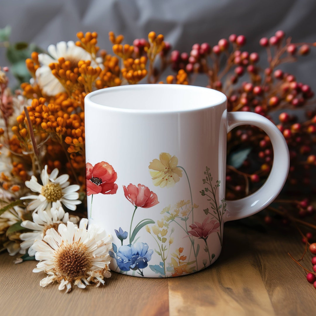 Beautiful Watercolor Assorted Spring Flower Mug, Unique Bouquet Flower ...
