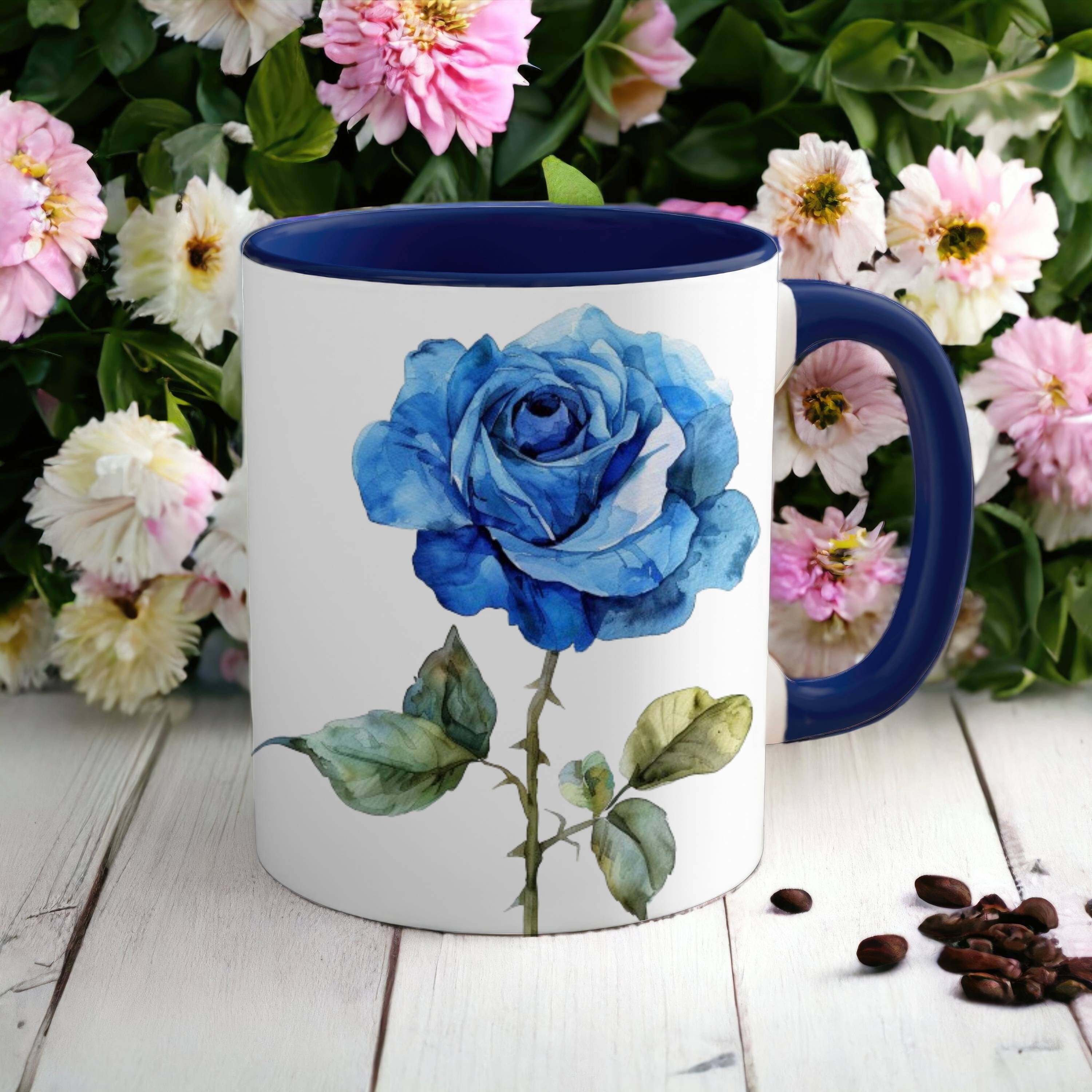 Blue Rose Flower Mug, Romantic Blue Fantasy Rose Coffee Cup, Romantic ...