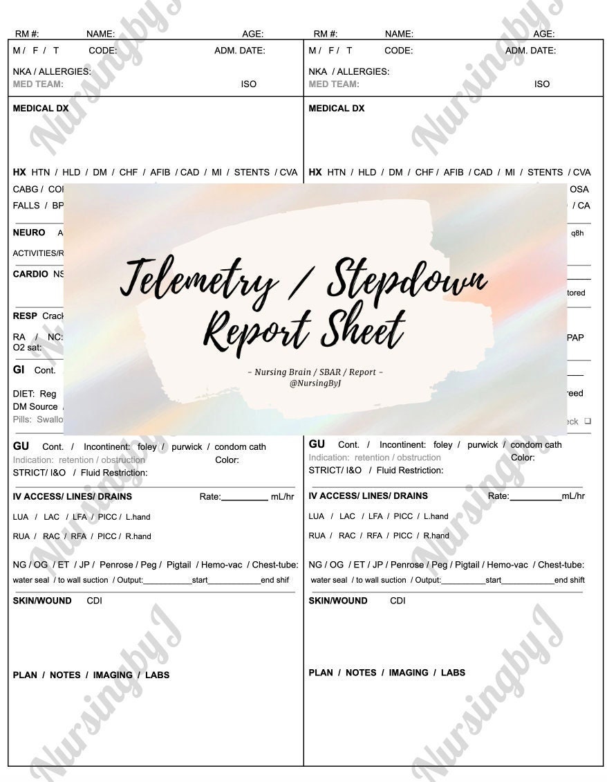 Nursing Report Sheet | 2-patient Nurse Brain | SBAR | Telemetry & PCU ...