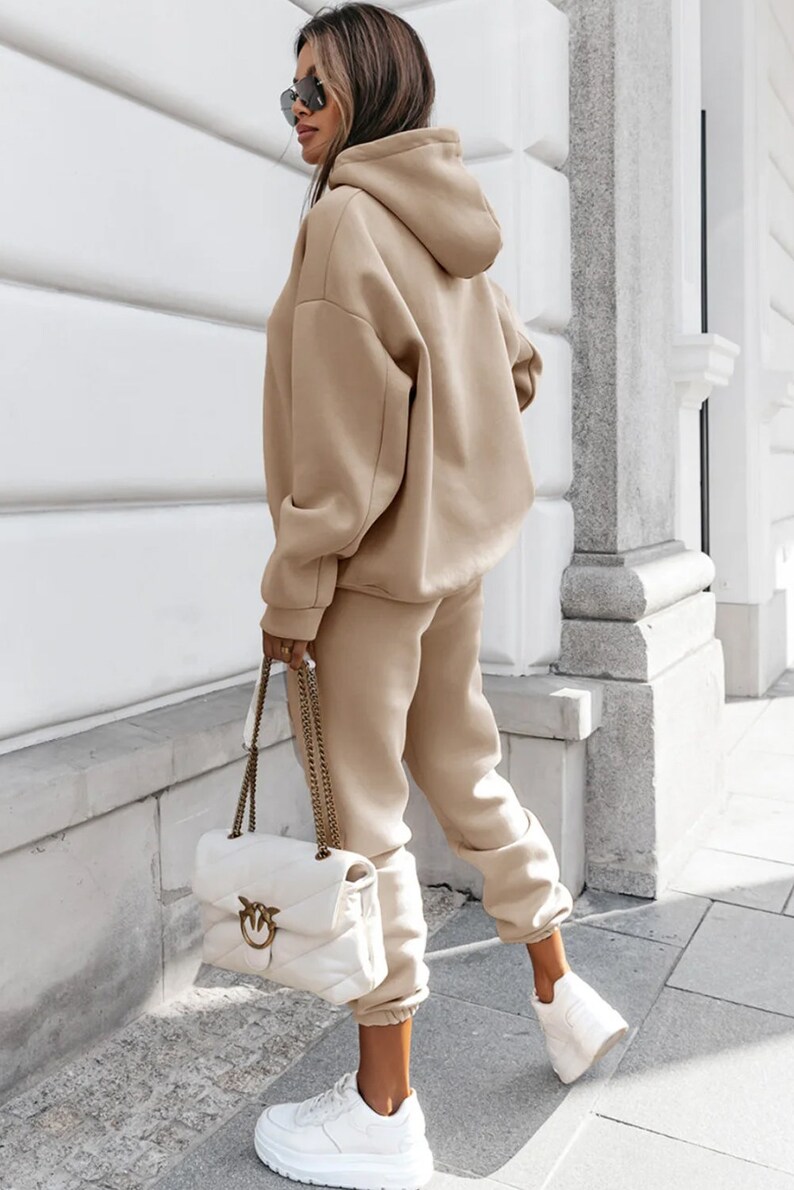 Solid Color Hoodie and Drawstring Joggers Set Khaki - Etsy