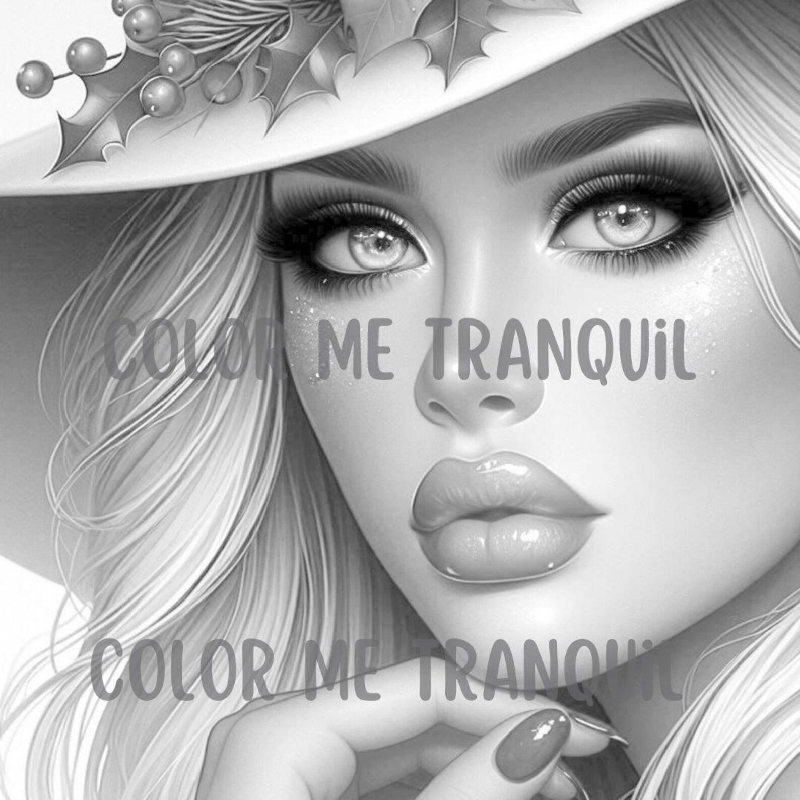 Holly Elegance Grayscale Coloring Pages for Adults (54 Pages) (PDF ...