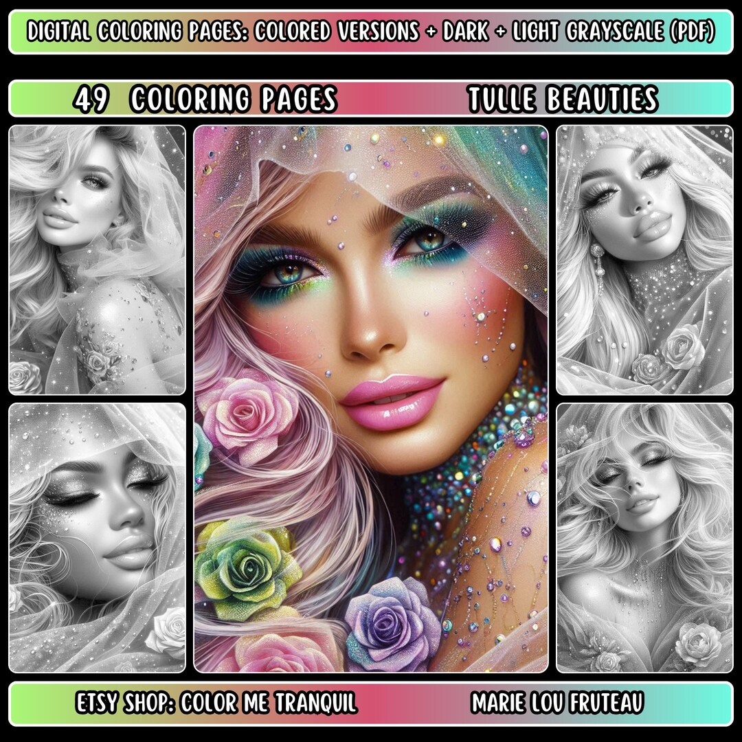 49 "tulle Beauties" Grayscale Coloring Pages for Adults | Beautiful ...