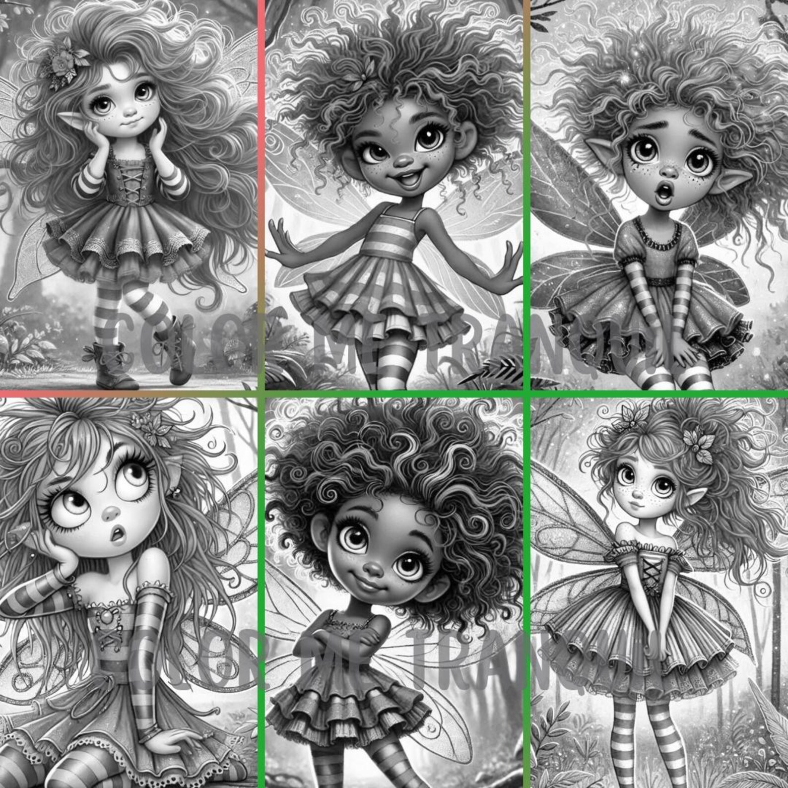 61 Silly Fairies Grayscale Coloring Pages (PDF Download) - Etsy
