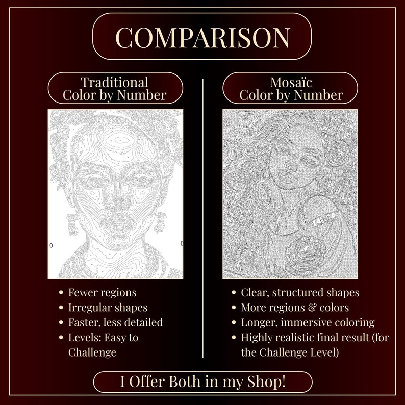 Gold Accents Color by Number for Adults, Women's Portraits, 20 to 99 ...