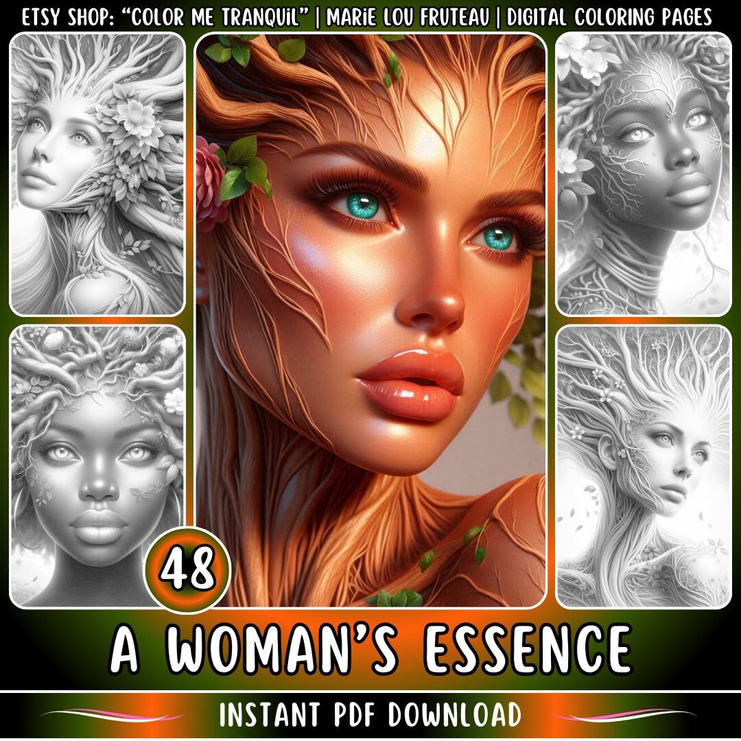 48 "a Woman's Essence" Grayscale Coloring Pages | Beautiful Woman ...
