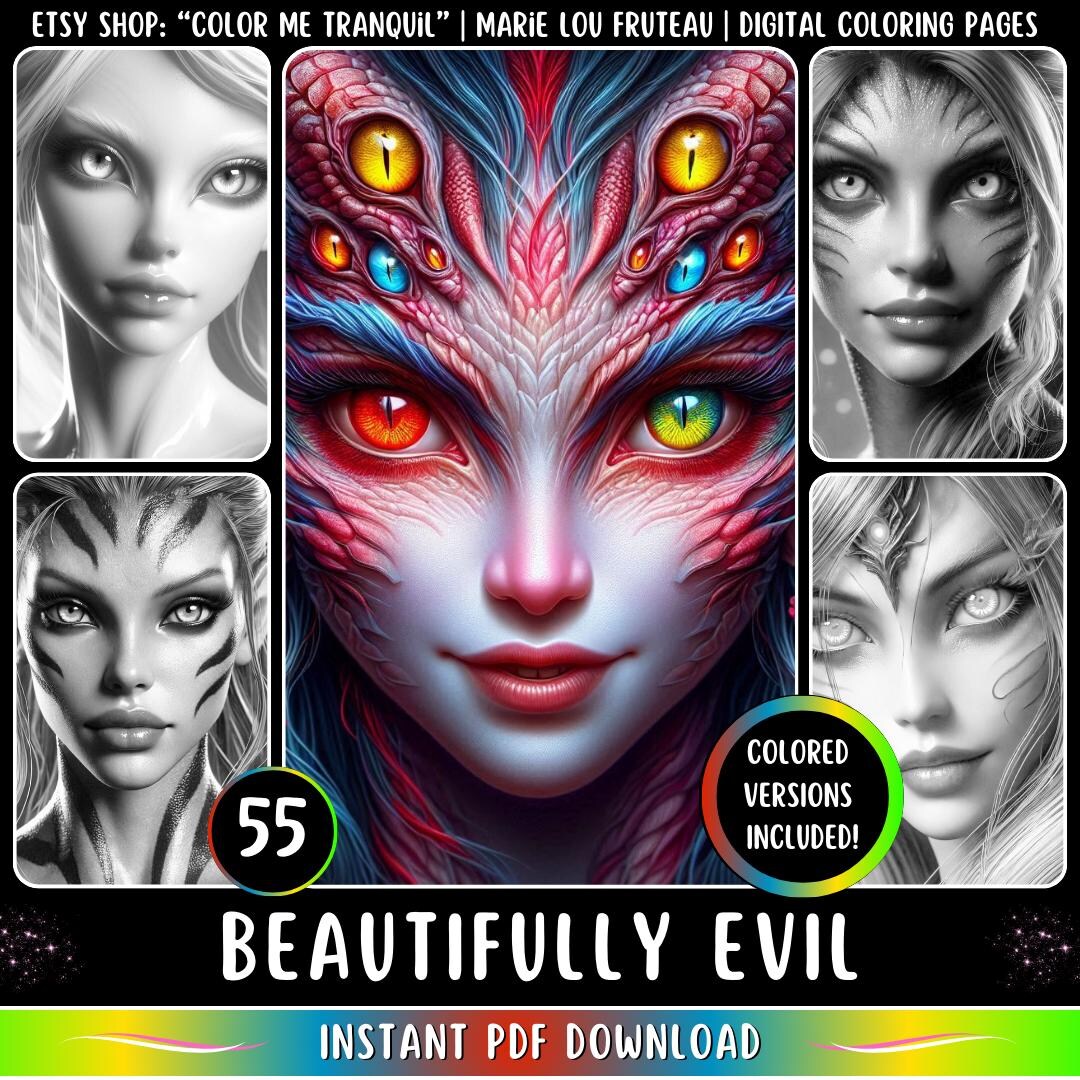 Beautifully Evil Coloring Pages Featuring Women, Monsters, and Demons ...