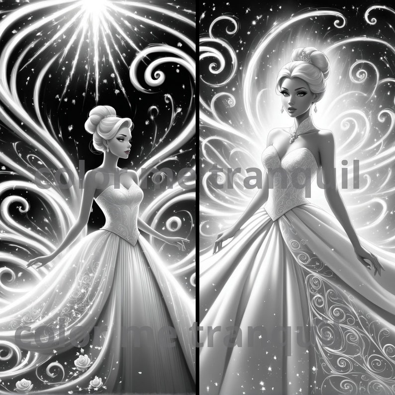 Grayscale Princess Coloring Pages | Realistic Fantasy Portraits ...