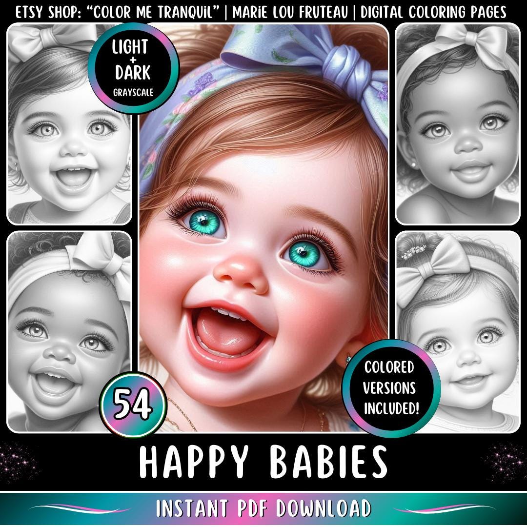 54 Grayscale Baby Coloring Pages – Realistic Illustrations (PDF ...