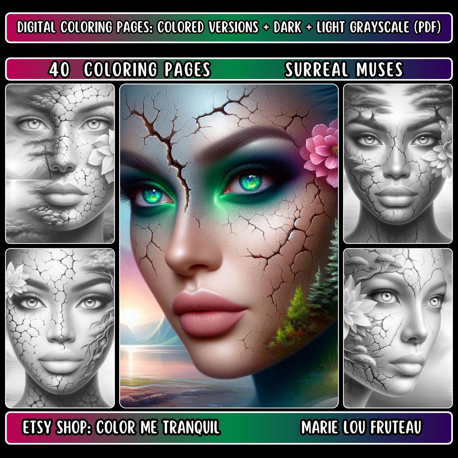 Surreal Muses Coloring Pages – Black Women Nature Fantasy Art (digital ...
