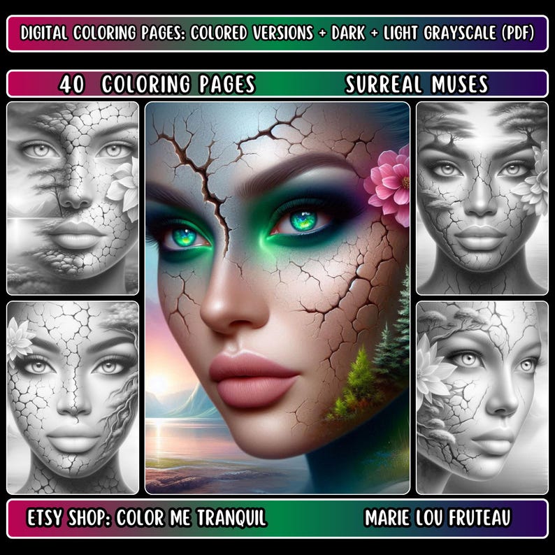 Surreal Muses Coloring Pages – Black Women Nature Fantasy Art (digital ...
