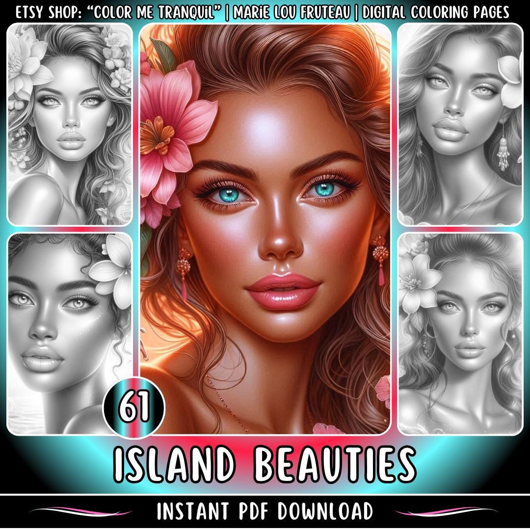 61 "island Beauties" Grayscale Coloring Pages | Beautiful Women ...