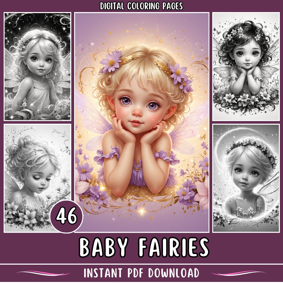 46 Baby Fairies Grayscale Coloring Pages | Cute Girls | Beautiful ...