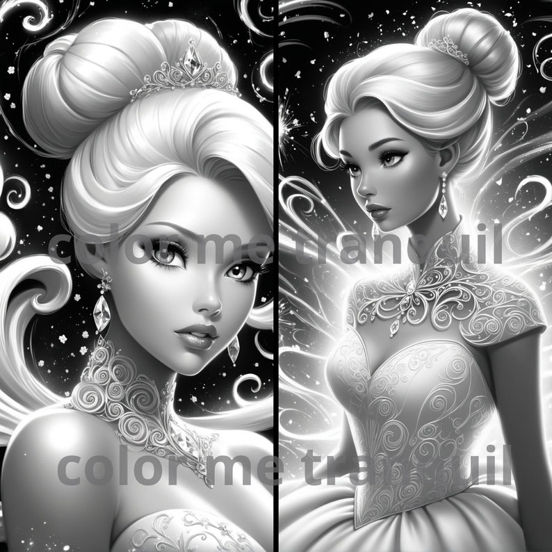 Grayscale Princess Coloring Pages | Realistic Fantasy Portraits ...