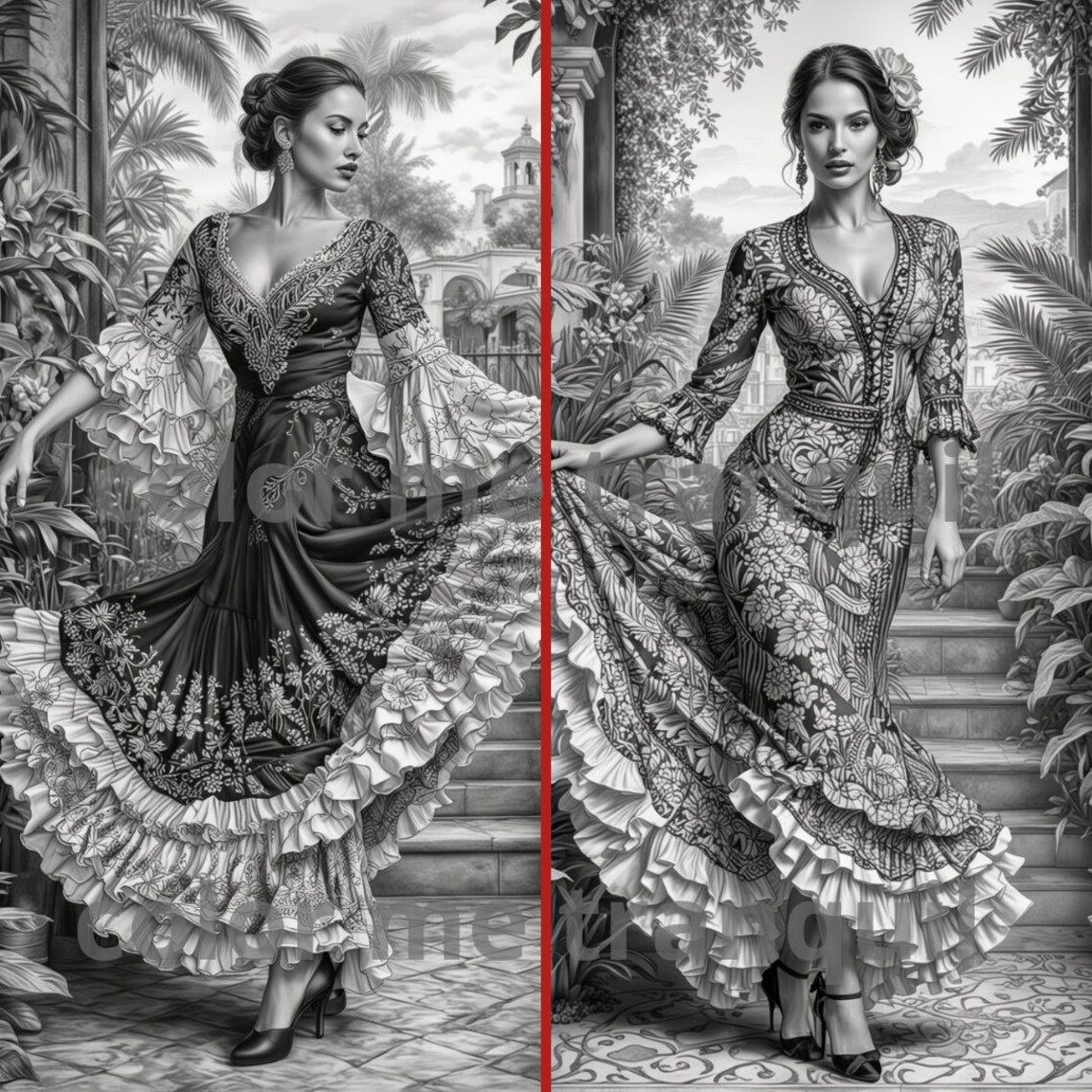 34 Flamenco Grayscale Coloring Pages Beautiful Women Traditional ...