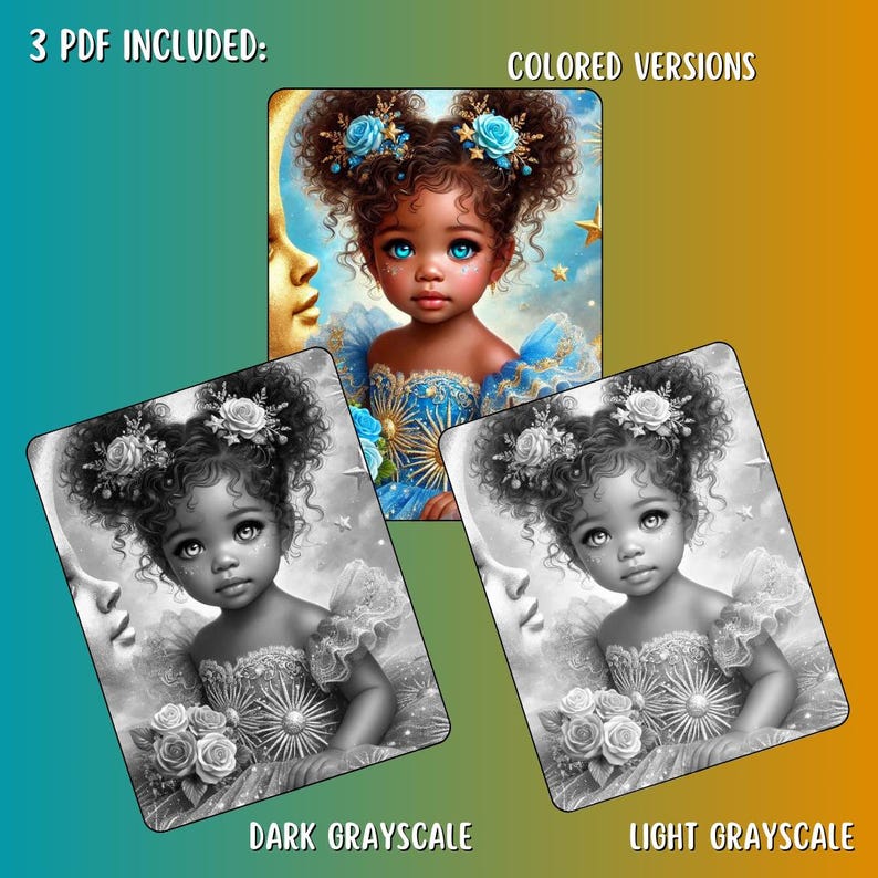 55 Celestial Cuties Grayscale Coloring Pages – Realistic Portraits (PDF ...