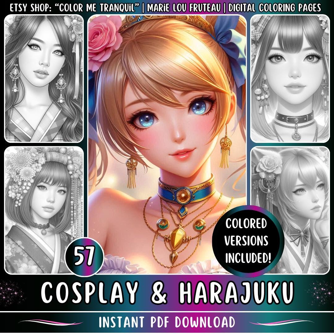 57 cosplay & Harajuku Grayscale Coloring Pages Anime Girls Manga Comics ...