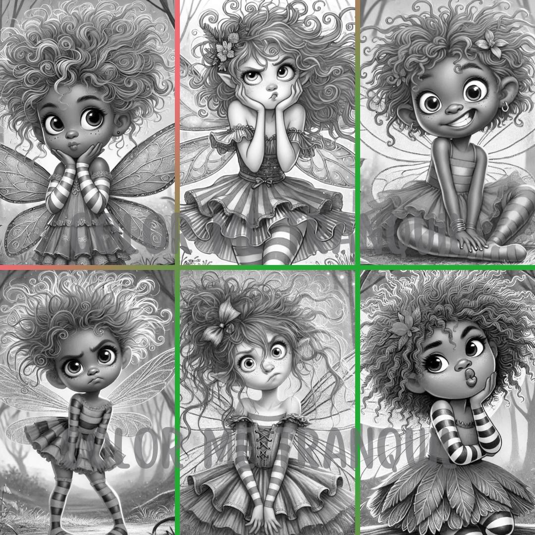61 Silly Fairies Grayscale Coloring Pages (PDF Download) - Etsy