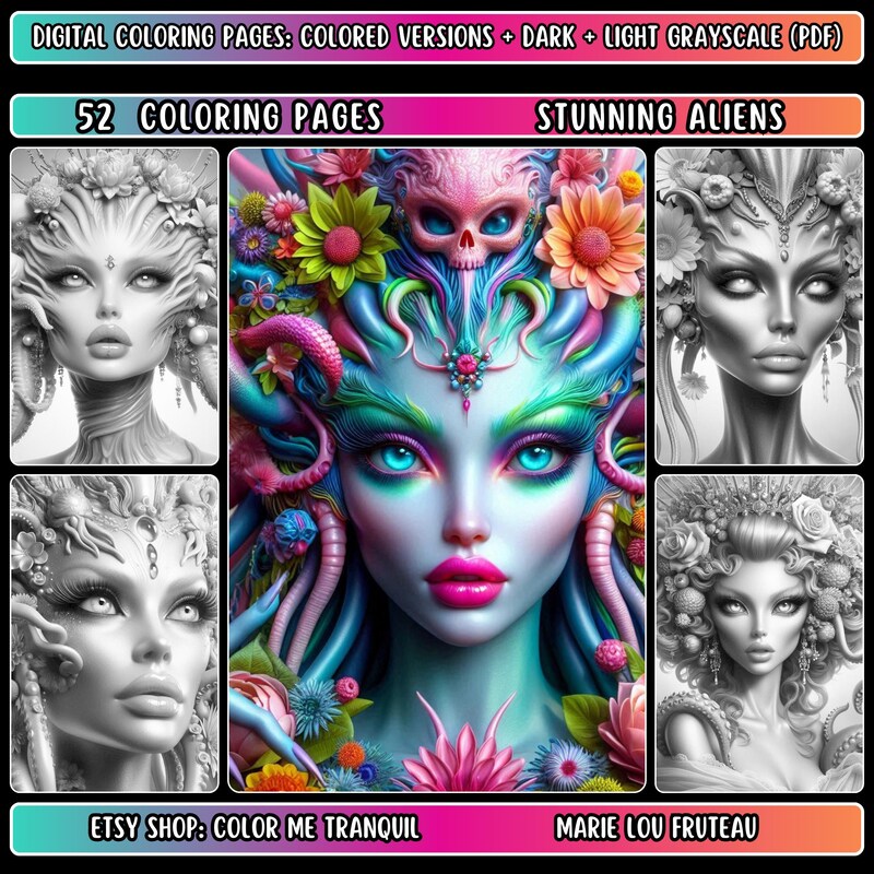 Alien Girls Coloring - Etsy