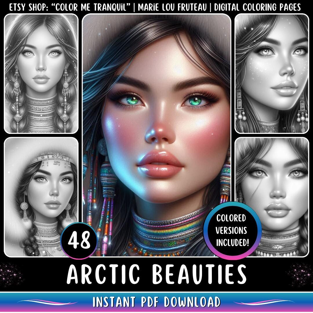 48 "arctic Beauties" Printable Grayscale Coloring Pages for Adults ...