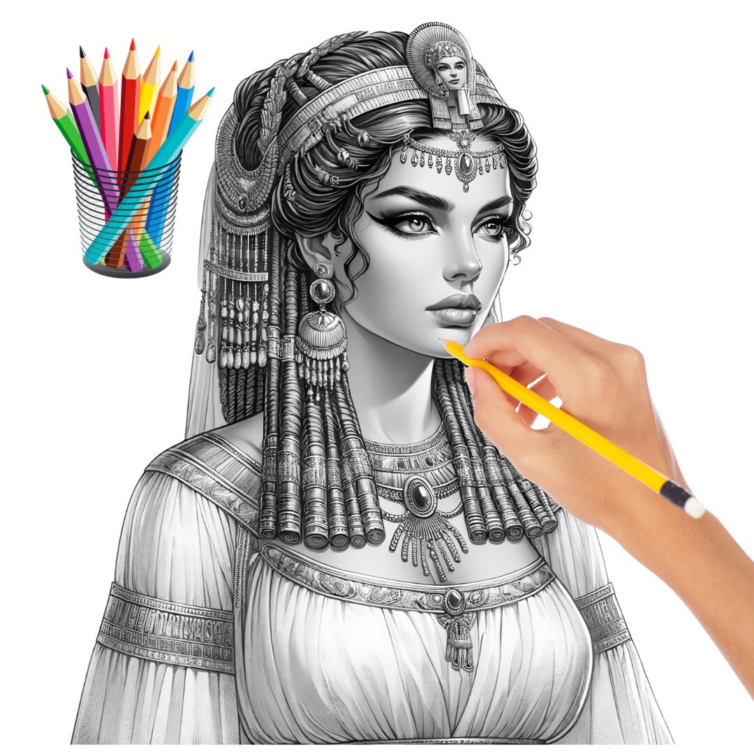 30 Egyptian Goddess Coloring Pages | Grayscale Coloring Book | for ...