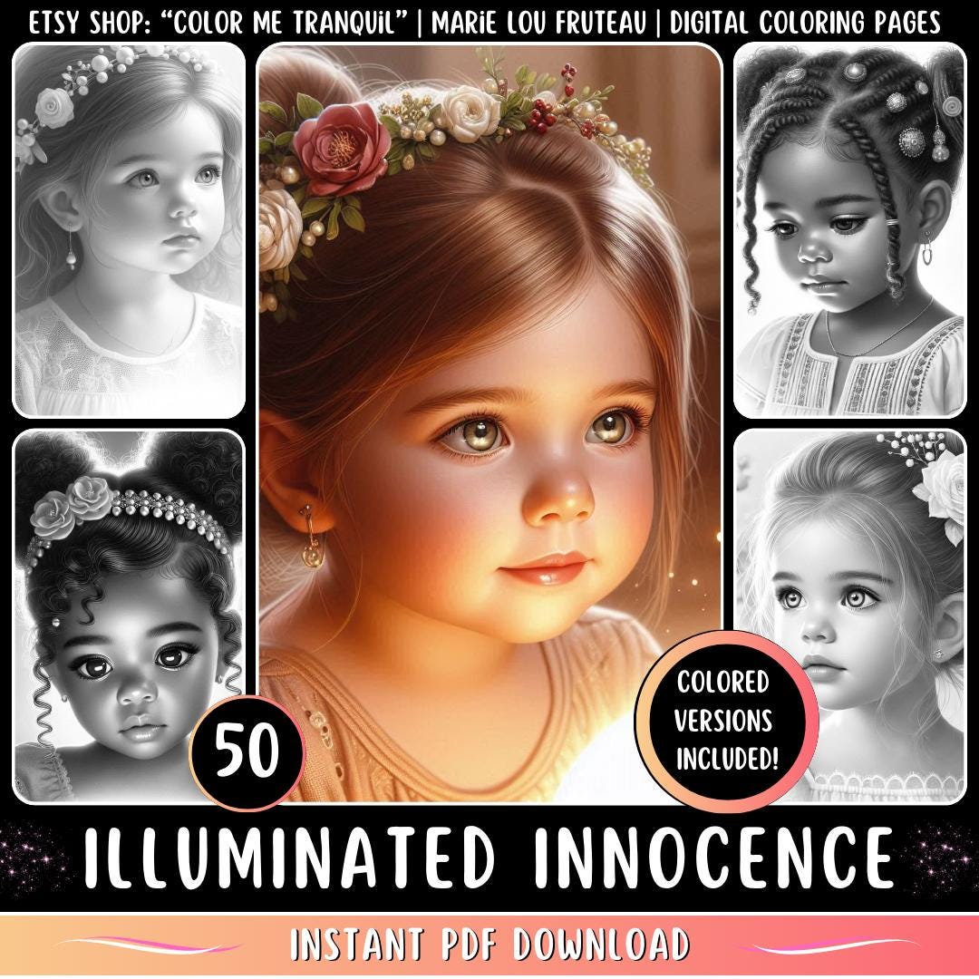 Illuminated Innocence Coloring Pages Featuring Realistic Kids in ...