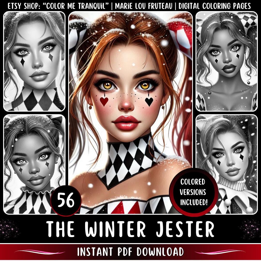 56 "the Winter Jester" Grayscale Coloring Pages for Adults | Beautiful ...
