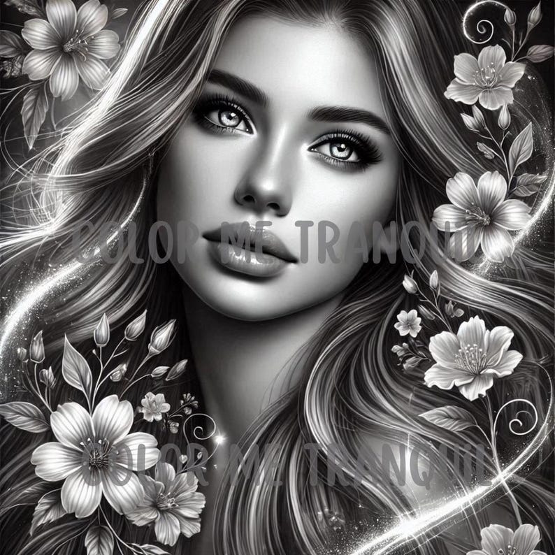 Grayscale Women Portrait Coloring Pages | Realistic Illustrations (PDF ...