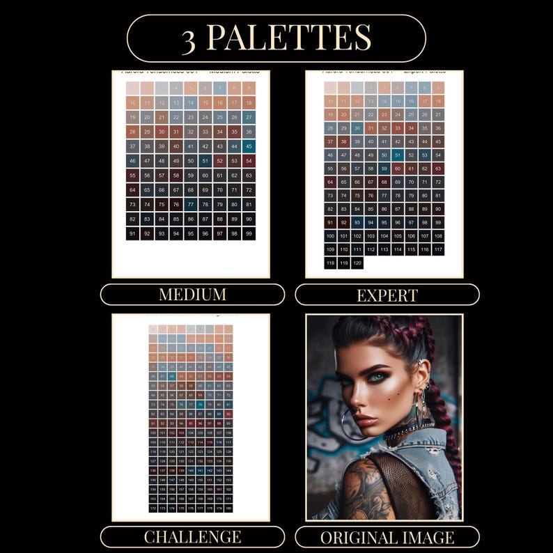 Edgy Portrait Mosaic Color by Number Book, Advanced Designs (PDF, PNG ...